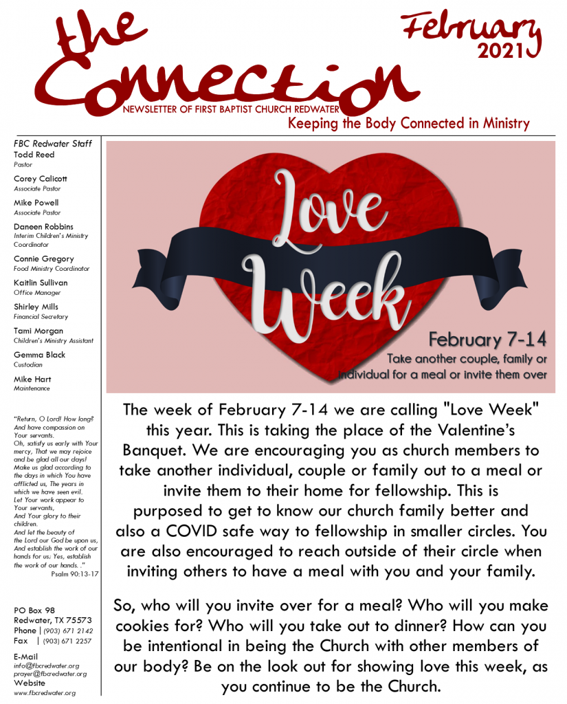 The Connection: February 2021 | First Baptist Church, Redwater Texas