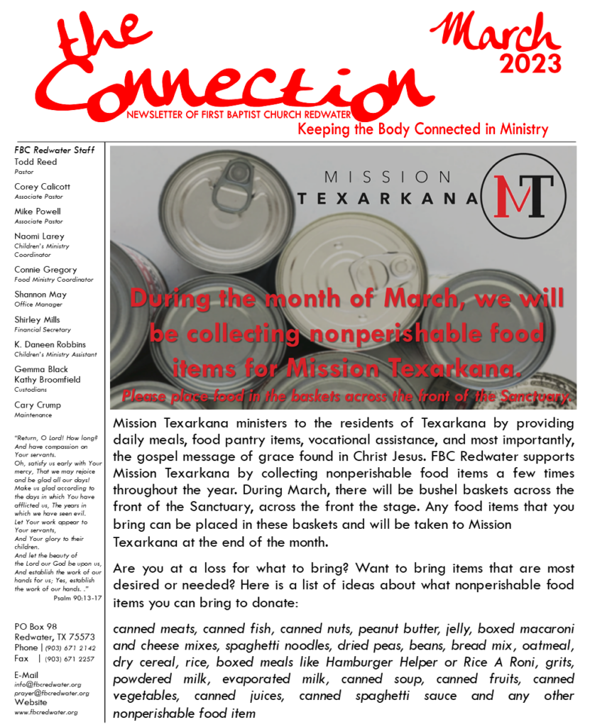 The Connection: March 2023 | First Baptist Church, Redwater Texas